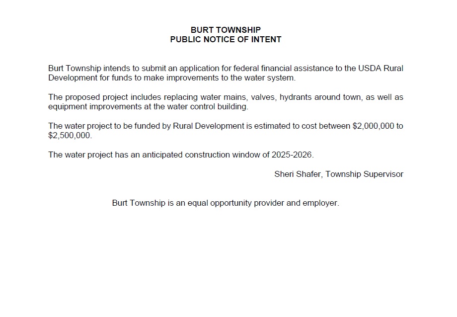 Burt Township - Public Notice of Intent - Burt Township - Grand Marais, MI